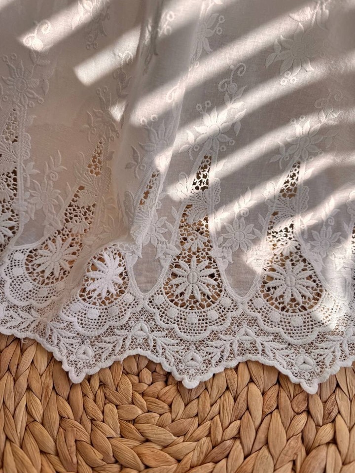 Eyelet Lace Fabric Off-White Color Cotton Embroidered Material 53 ...