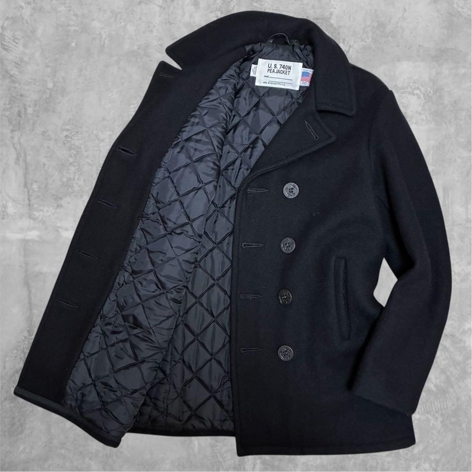 Schott Peacoat 740 Quilted Lining Melton Wool Double Black XL USA | eBay