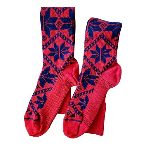 Vintage 80's Deadstock Wool Red & Navy Snowflake Ski Knicker Knee Socks ...