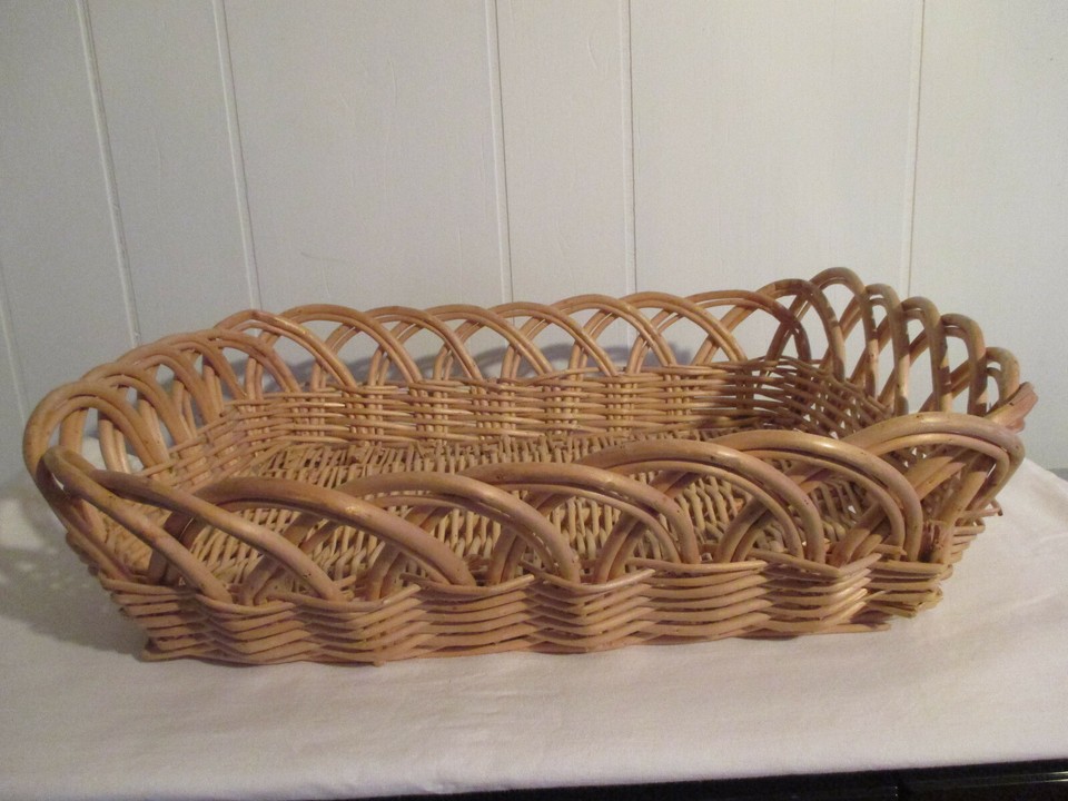 Rectangular Woven Wicker Rattan Rustic Tray/Basket Natural Tone 4 1/2 ...
