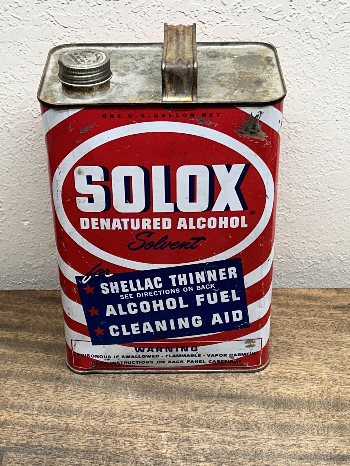 Vintage Empty SOLOX 1 Gallon Tin Can - Solox Denatured Alcohol Solvent ...