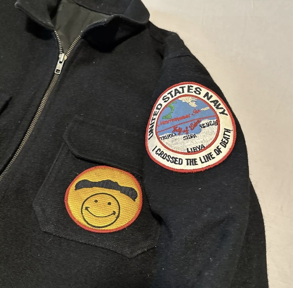 Vintage 80s Military Tour Jacket US Navy Souvenir Patches Size Large ...