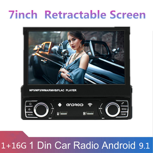 7 Inch Car Radio Retractable Touch Screen Stereo Receiver Android 9.0 ...