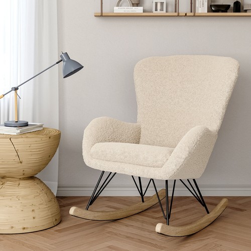 Sherpa Rocking Chair Solid Wood Leg Rocker Armchair Recliner Living ...