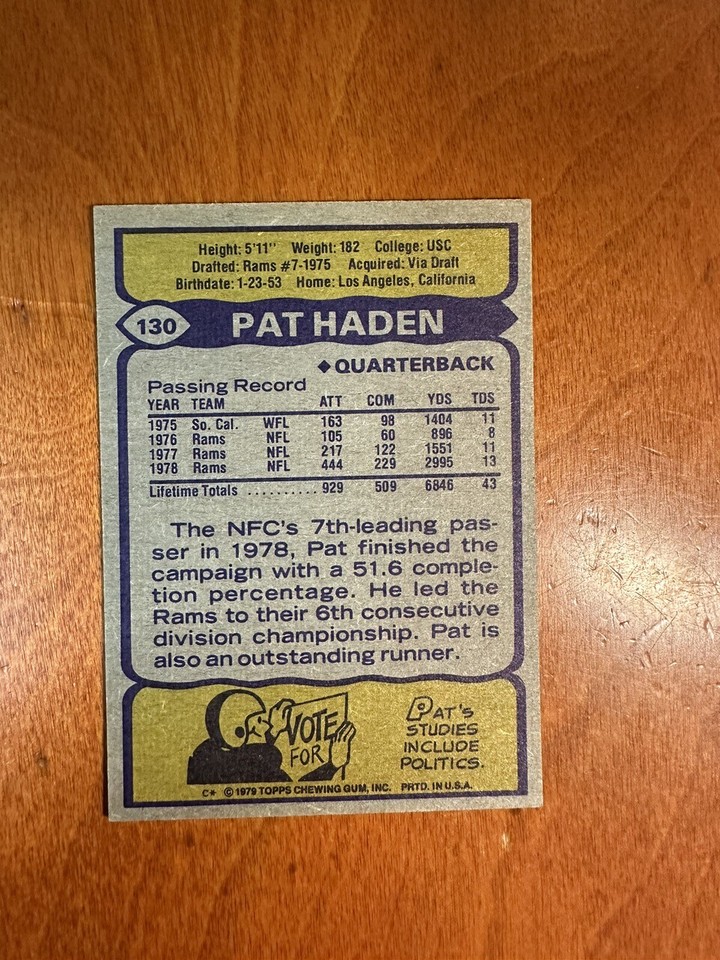 1979 Topps Set Break Pat Haden #130 Los Angeles Rams Nm | eBay