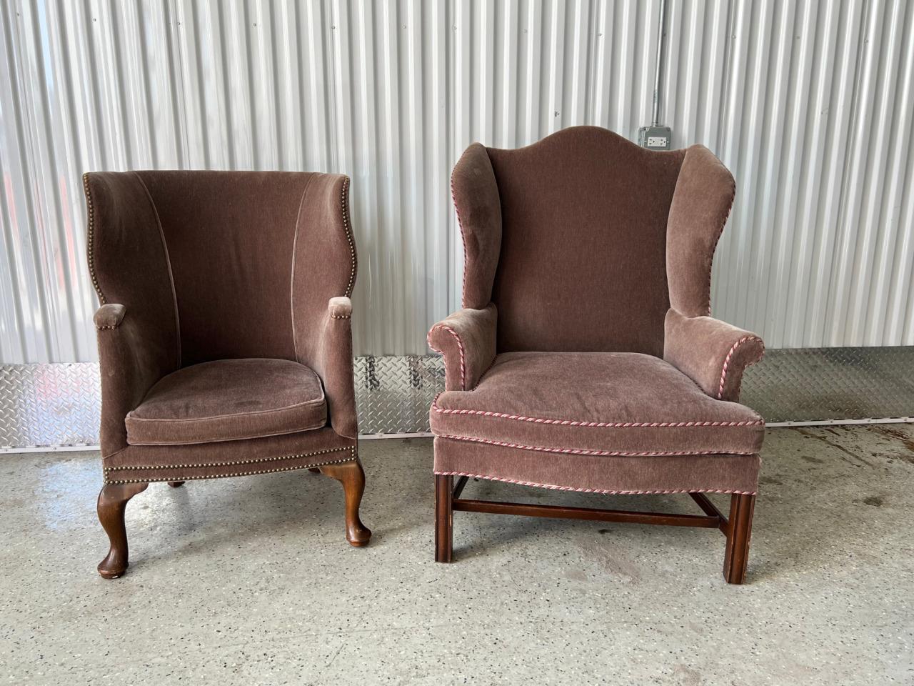 Two Kittinger Gray Mohair Wingback Chairs His and Hers Nice! | eBay