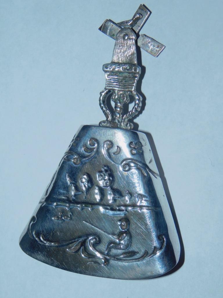 19TH C DUTCH STERLING SILVER TEA CADDY SUGAR SPOON WINDMILL BY GERARDUS ...