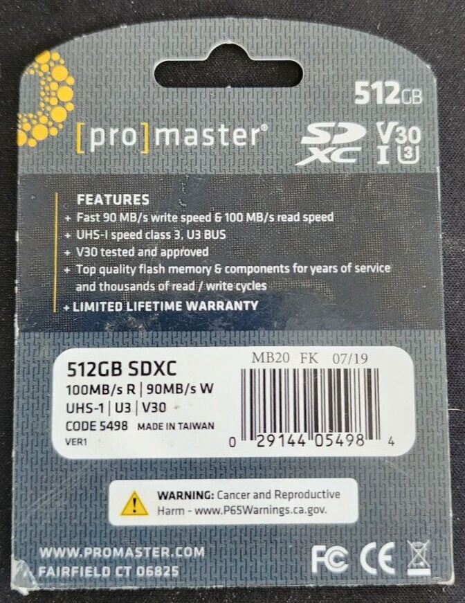 NEW ProMaster Advanced 512GB SDXC U3 V30 Secure Digital Memory Card ...