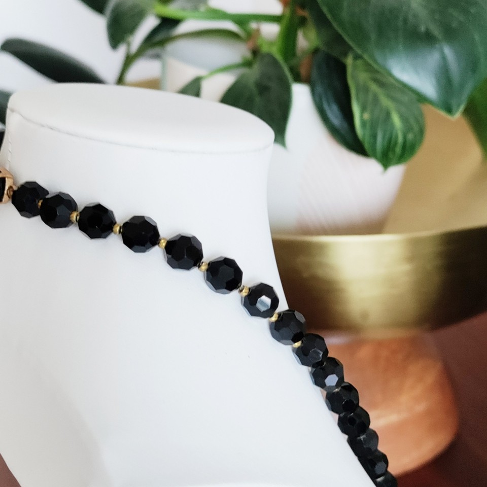 Vintage Multi Faceted Cut Black Jet GLASS Beaded Necklace 22 inches ...