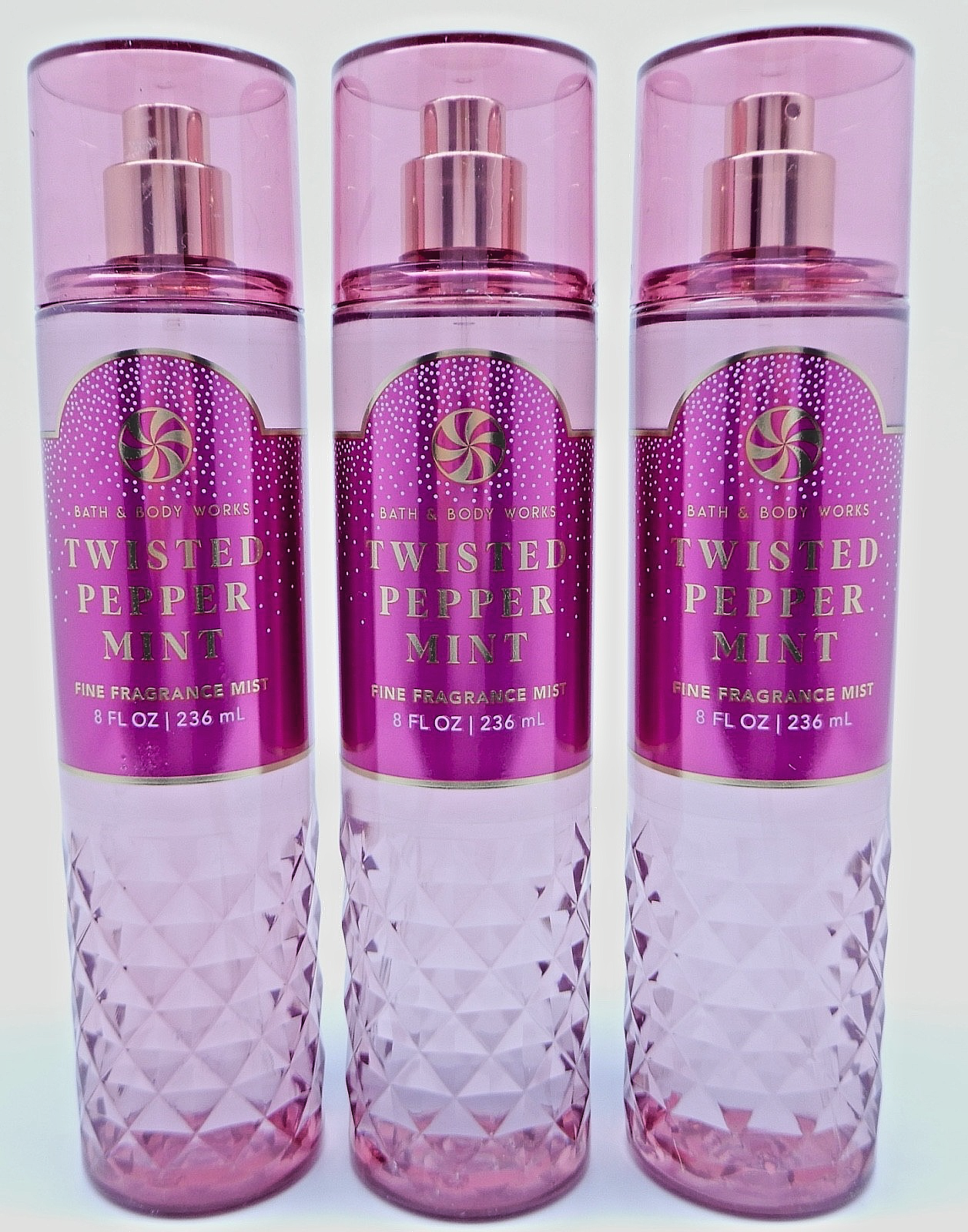 3 BATH & BODY WORKS TWISTED PEPPERMINT FINE FRAGRANCE BODDY MIST SPRAY ...