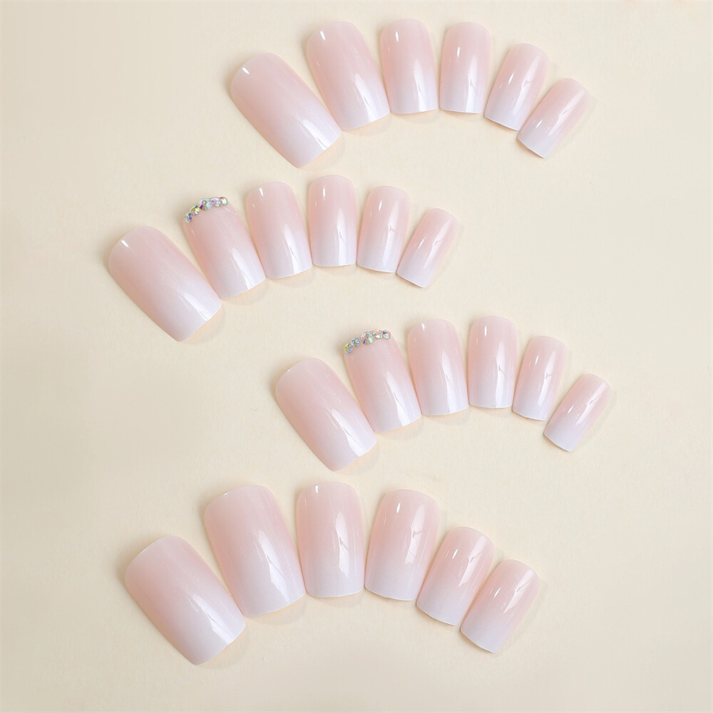 Gradient and Diamond False Nail Medium Square Press on Nails for Nail ...