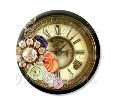 Time Will Tell Roman Clock Collage - Round Mirror, Magnet, or Pinback 2 ...