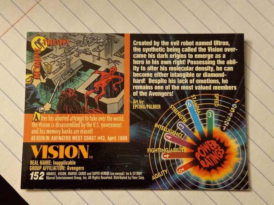 Trading Card - Marvel Universe - VISION | eBay