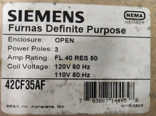 Siemens 42CF35AF Definite Purpose Contactor 3P 50A 120V (Read ...