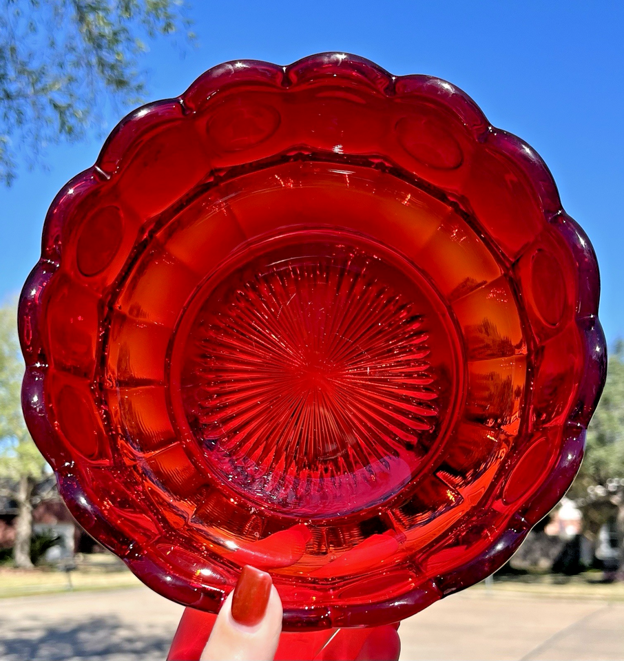 Vintage Fostoria Ruby Red Glass Coin Dot Round Serving Centerpiece Bowl ...