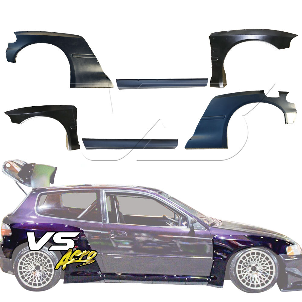 VSaero FRP TKYO Wide Body Fenders w Sides Kit EG 3dr Hatchback for ...