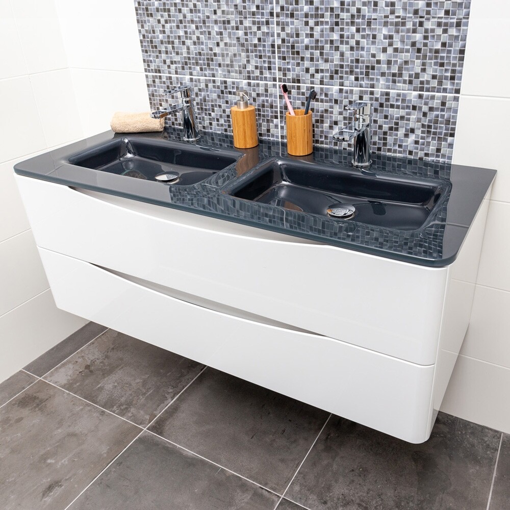 White Wall Hung Two Drawer Eaton 1200mm Bathroom Vanity Unit & Grey ...