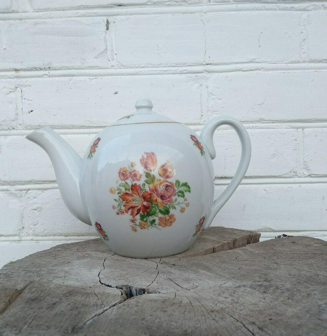 Vintage Royal Dux Bohemia Large Porcelain Tea Pot Floral Print 1,2L tea ...