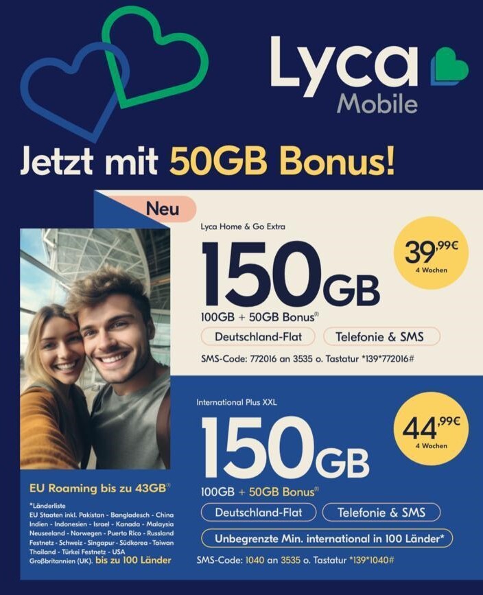 Lyca Mobile D Netz SIM bis 150GB Lycamobile wählen Tarif Selbst ...