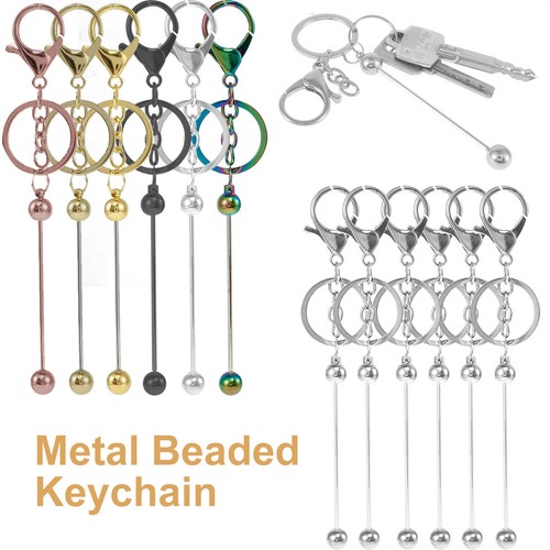 12Pcs Beadable Keychain Bars for Beads Metal Beaded Keychain Heavy-Duty ...