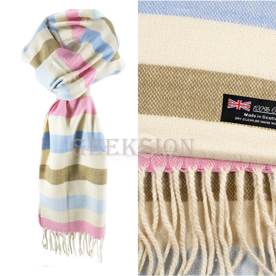 Winter Unisex 100% Cashmere Plaid Scotland Made Solid Striped Scarves ...