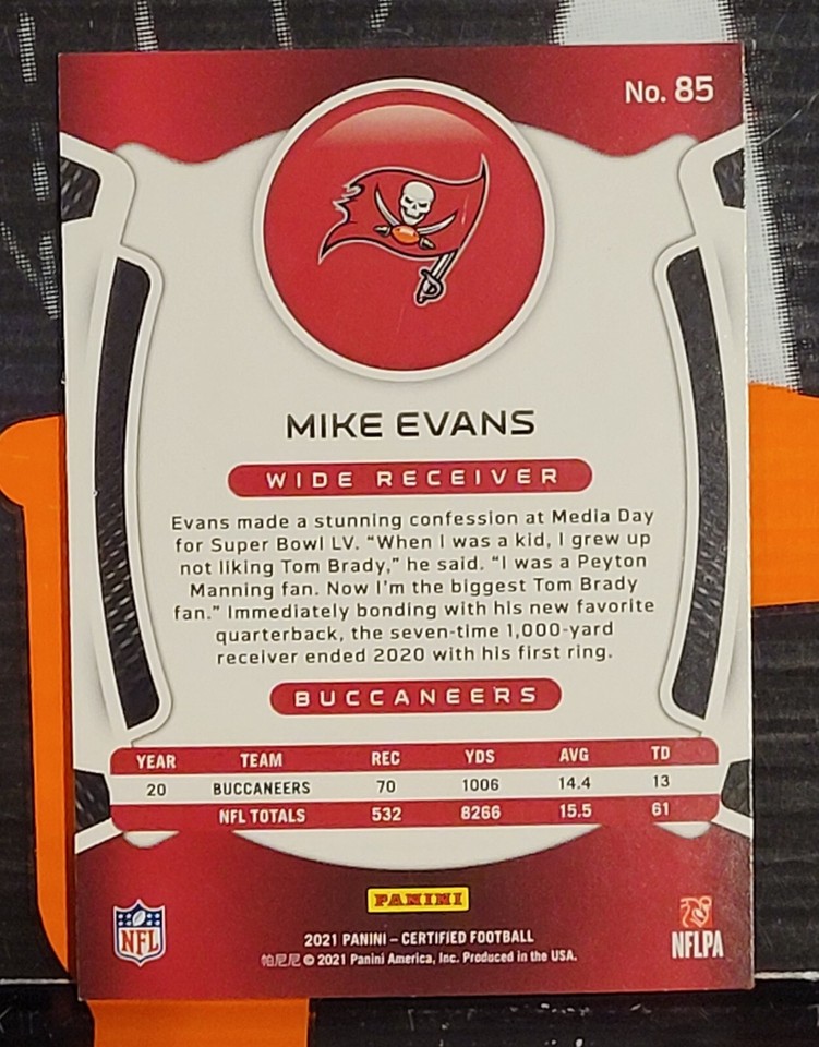 2021 PANINI CERTIFIED ** MIKE EVANS ** #85 " BUCCANEERS " GOLD FOIL ...