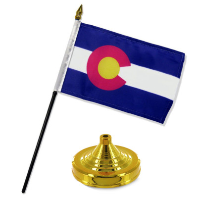 Colorado State Flag 4"x6" Desk Set Table Stick Gold Base 100D | eBay