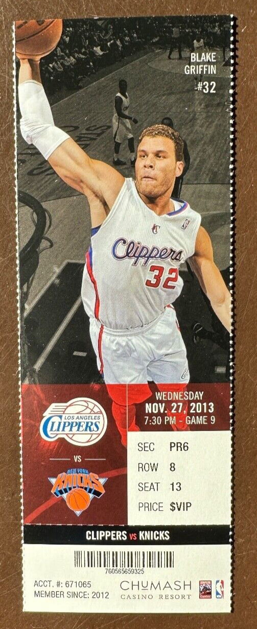 Los Angeles Clippers 11/27/2013 NBA ticket stub vs New York Knicks | eBay