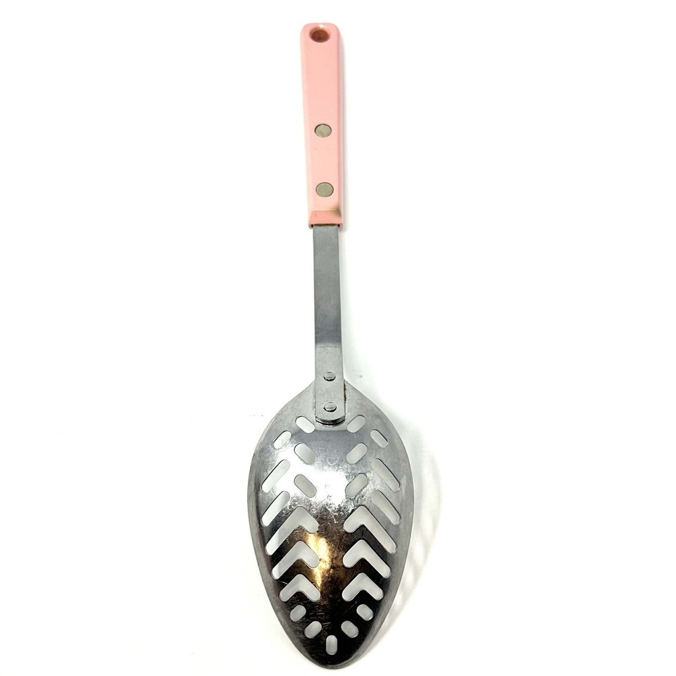 Ekco Forge Pink Handled Slotted Serving Spoon Stainless Steel Utensil ...
