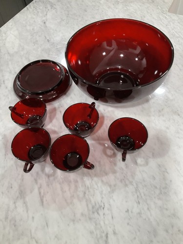 Vintage Royal Ruby Red Punch Bowl Base And 5 Cups | eBay