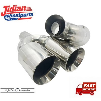 QUAD 4" OUT CHROME EXHAUST TIP STAGGERED L&R PAIR 2.5" INLET DUAL WALL ...