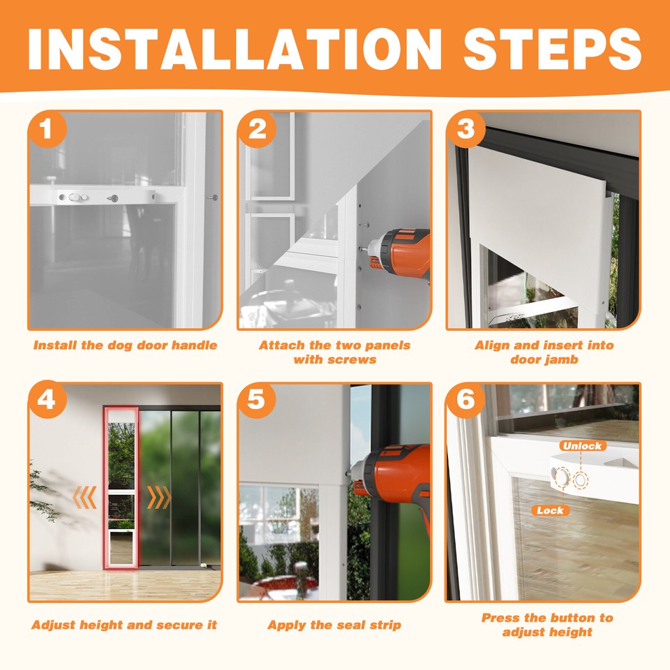 MOPHOTO White Pet Door for Patio Slider with Lock 74.8" to 86.5" Slider ...