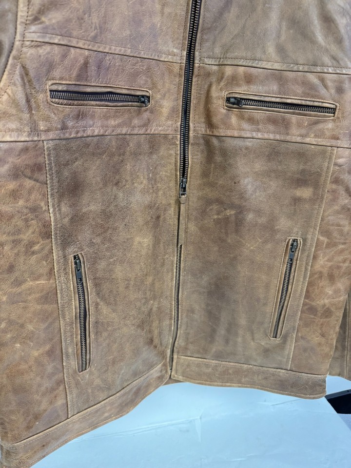 Buffalo Jackson Cafe Racer Leather JACKET L PROTO Brown 100% Sheepskin ...