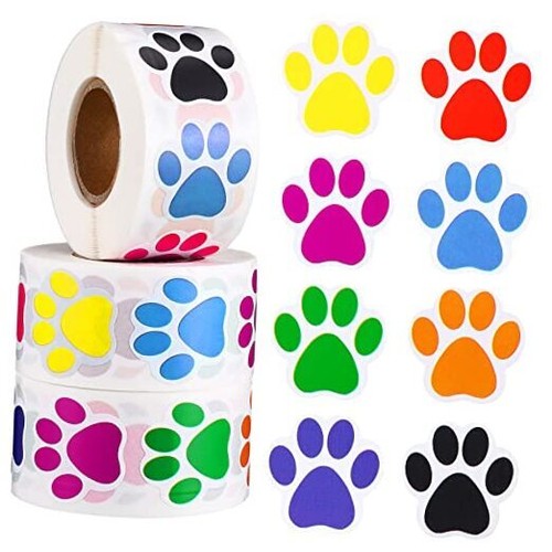 1500 Pcs Paw Print Sticker 1'' Cute Dog Cat Paw Sticker Colorful Self ...