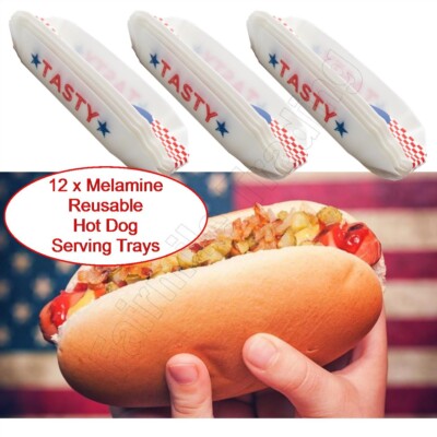 12 X Reusable Plastic Hot Dog Serving Trays Novelty Party BBQ Tasty ...
