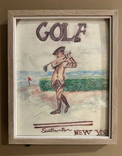😁 Framed Golf Southampton NEW YORK Rendering DRAWING in Glass Rare LOW ...
