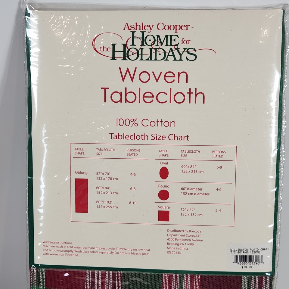 ASHLEY COOPER HOME For The Holidays WILLINGTON PLAID 60" ROUND ...
