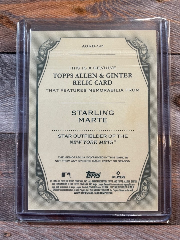 2022 Topps Allen & Ginter Starling Marte Bat Relic New York Mets #AGRB ...
