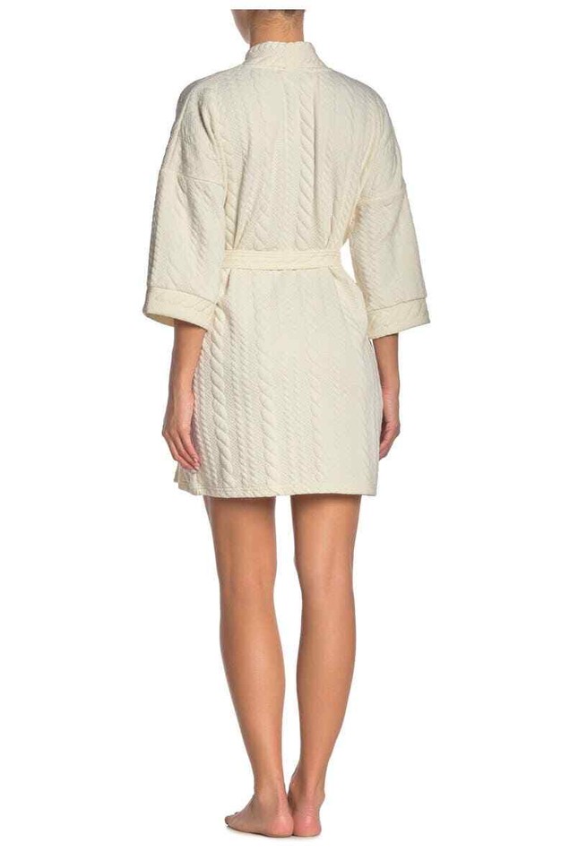 NEW Tahari Women Cable Knit Pattern Waist Tie 3/4 Sleeve Short Kimono ...