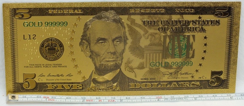 24K Gold-Plated Foil Note Currency Bill Paper Money Novelty Famous Cash ...