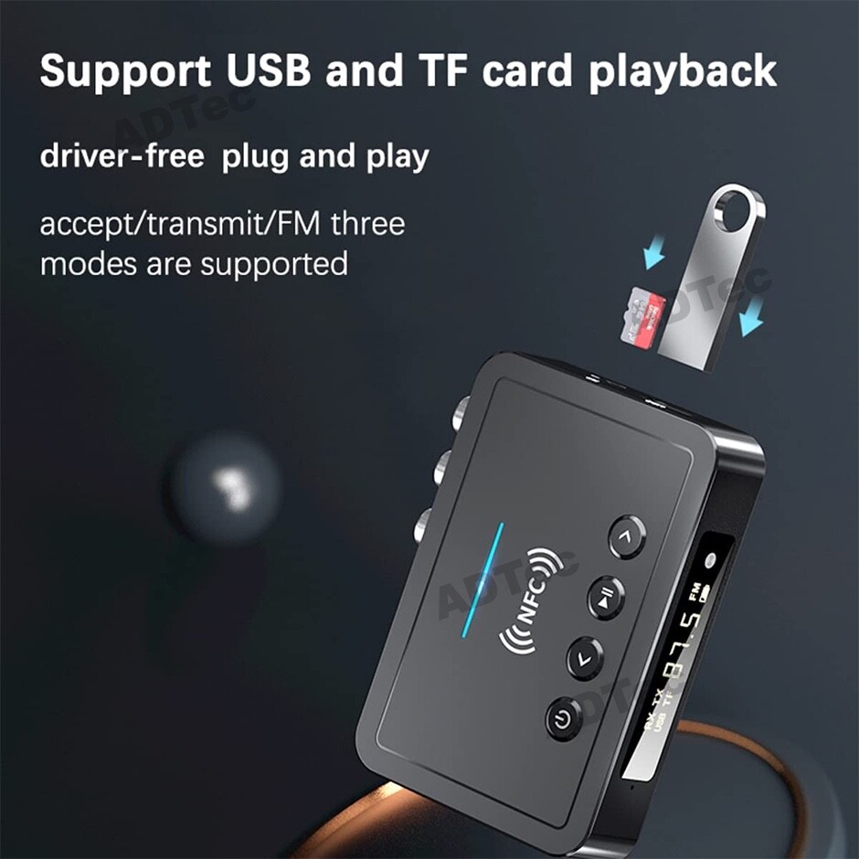 NFC Wireless Bluetooth 5.0 Audio Transmitter Receiver HiFi Music ...