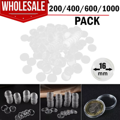 Lot 16mm Coin Holder Capsules Clear Round Plastic Coin Container Case ...
