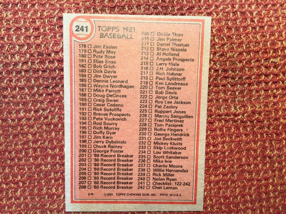1981 Topps Baseball Checklist #241 | eBay