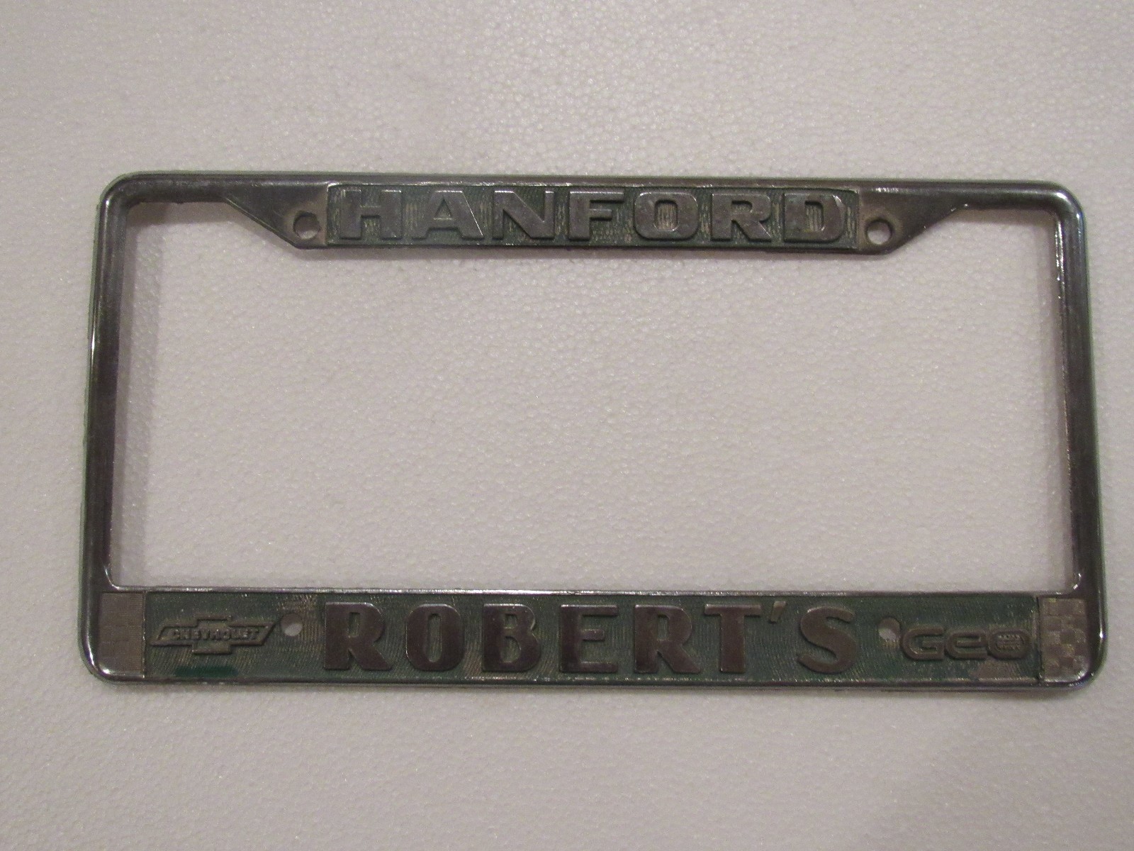 Vintage Hanford Robert's Chevrolet Dealership License Plate Frame Metal ...