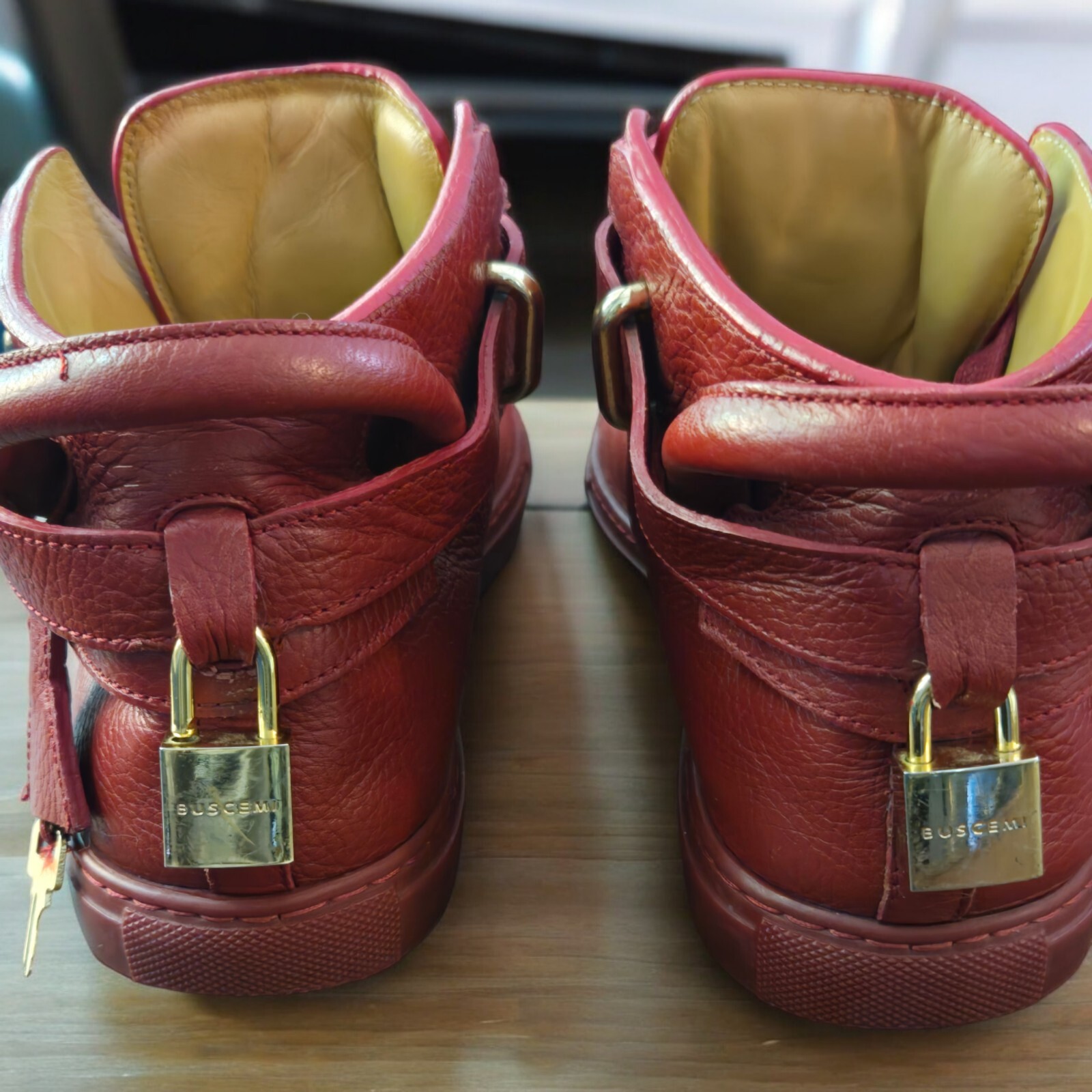 Buscemi Leather Sneakers Mens 42 US 9 Red 100MM Guts/Guts High Top Gold ...