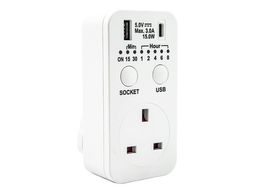 Uni-Com Countdown Timer UK 3 pin plug USB-A USB-C Stops Over Charging UNC68495 | eBay