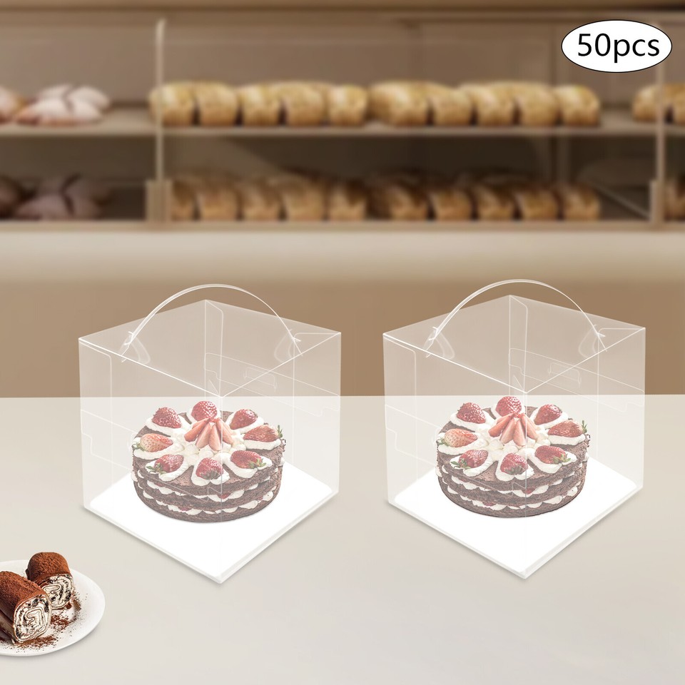 50 Count Clear Cake Boxes Set - Square Design with Sturdy Handle | eBay