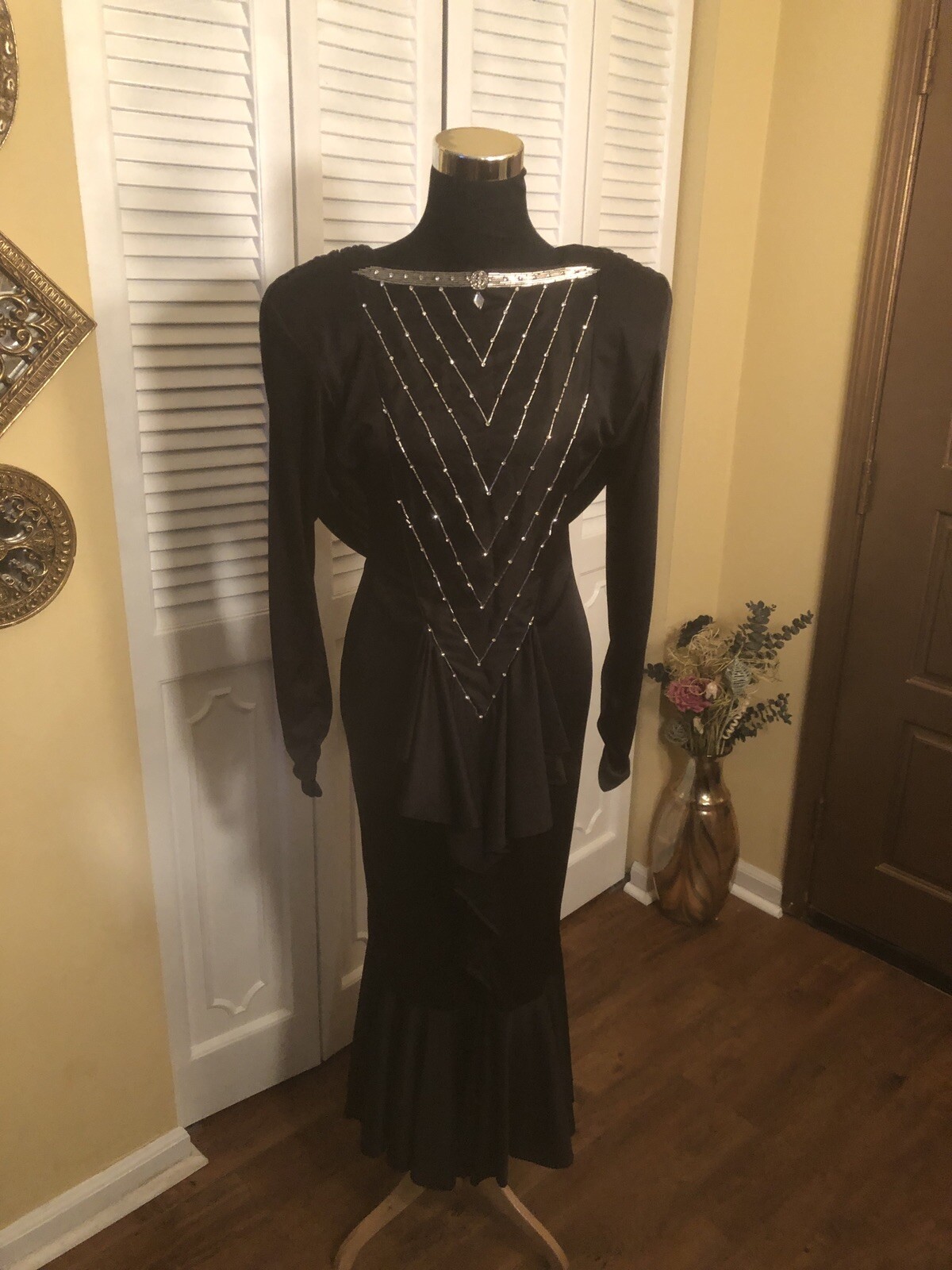 Climax Karen Okada Vintage Black Formal Dress W/Beadi… - Gem