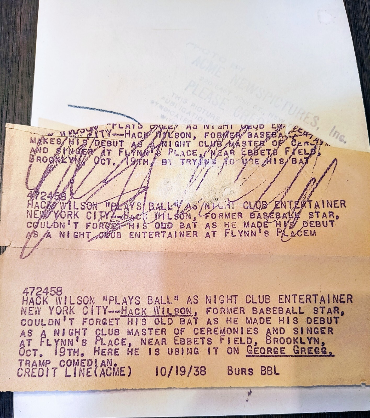 1939 Hack Wilson "Life Of The Party" TYPE 1 Original Photo | eBay