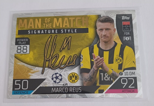Carte Card Man of the Match Signature Style MARCO REUS Dortmund Topps ...